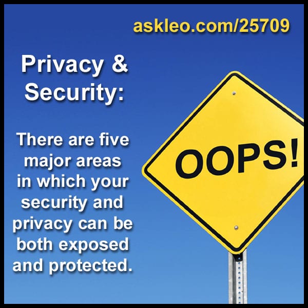 Privacy and Security: There are five major areas in which your security ...