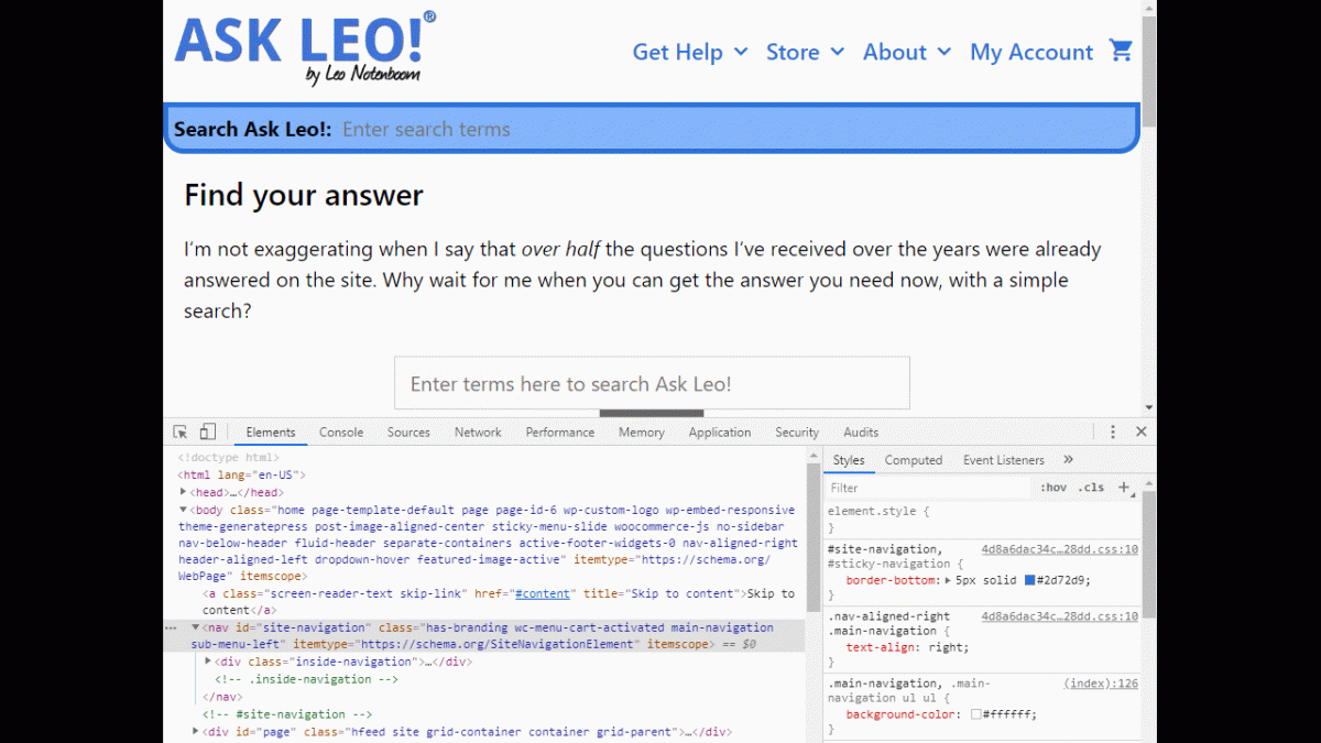 Diagnosing Web Pages with Inspect - Ask Leo!